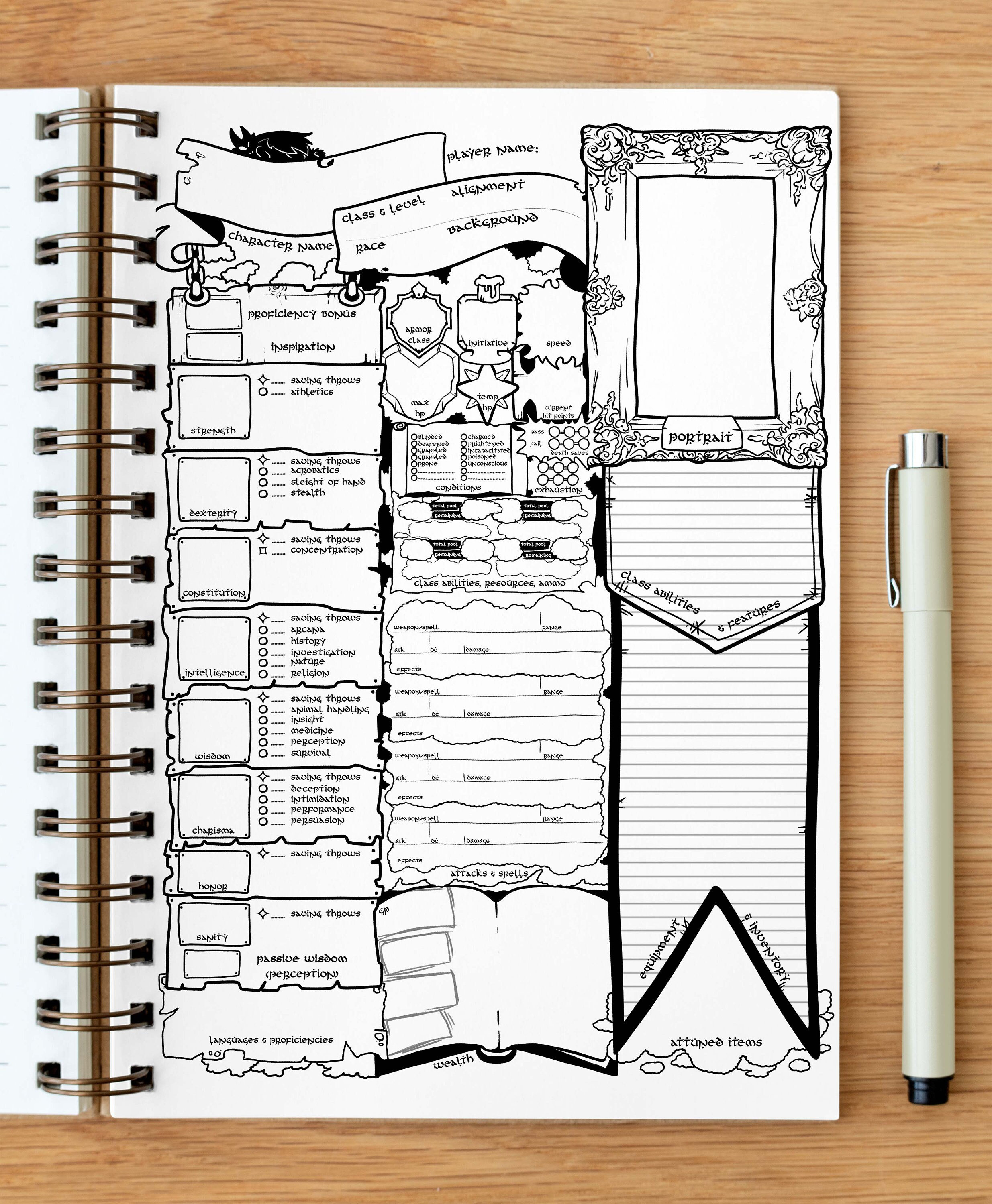 PRINTABLE Dnd Character Sheet 5e Dungeons and Dragons RPG TTRPG Stats ...