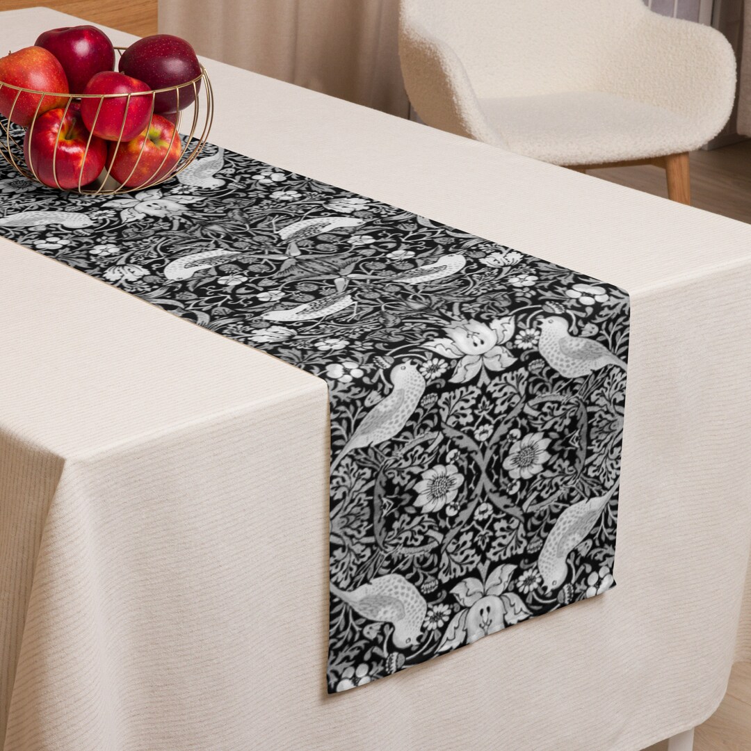 Black William Morris Table Runner Dark Pattern Strawberry Thief Alt ...