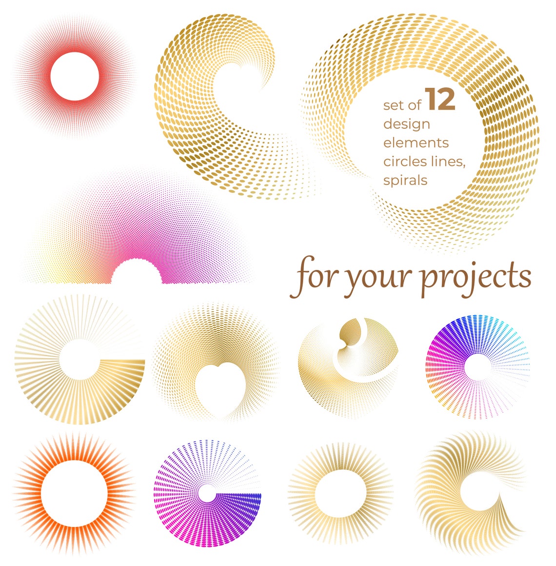 Spirals, Shells, Circle of Dots. Colorful Design Element Eps Svg ...
