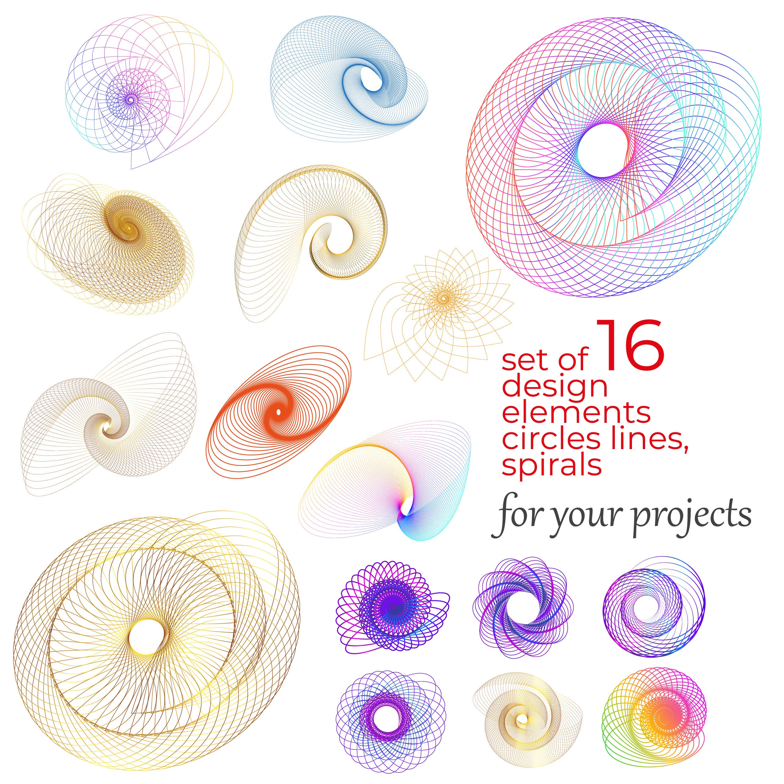 Spirals, Geometric Lines, Galaxy, Circle. Colorful Design Element Eps ...