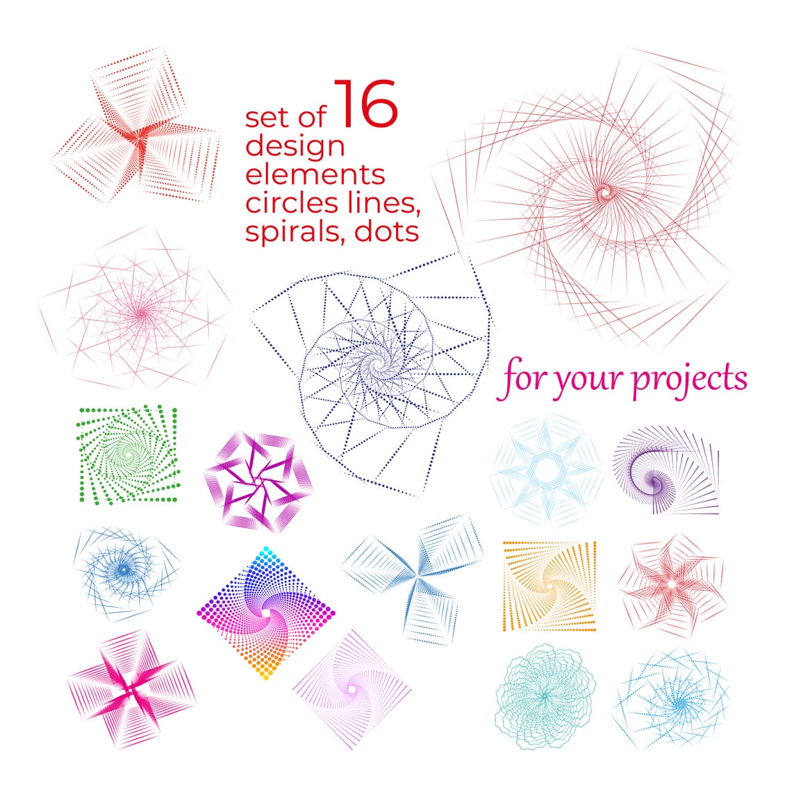 Beautiful Spirals, Stars, Shells, Circle of Dots. Colorful Design ...