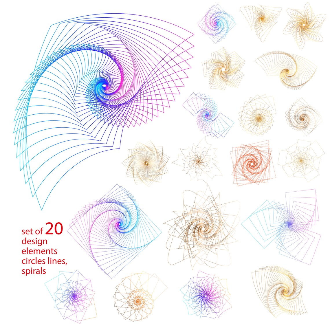 Spirals Color Lines, Design Element, Eps, Svg. Decoration, Wedding ...