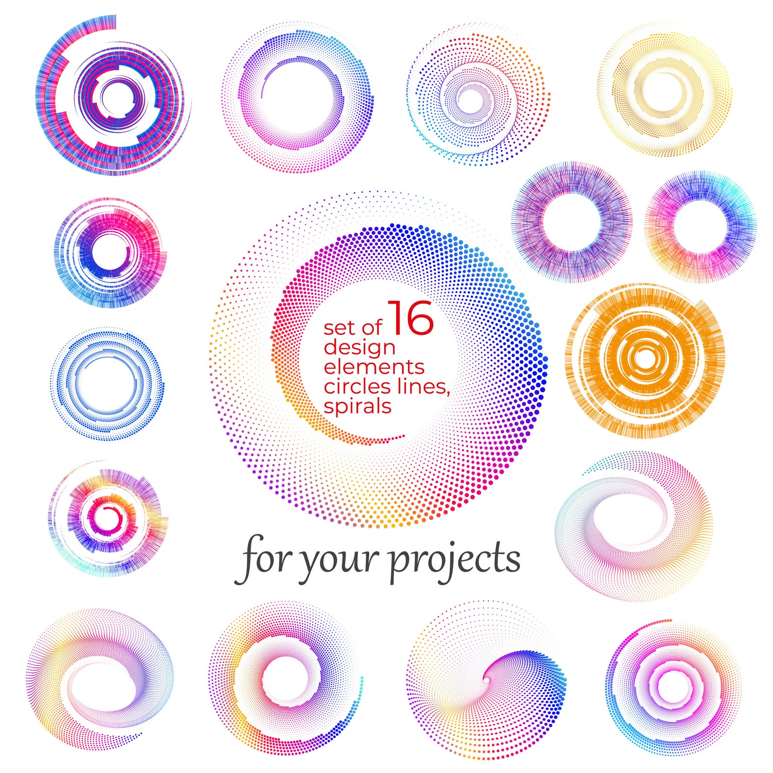 Spirals, Galaxy, Circles of Dots. Colorful Design Element Eps. Svg ...