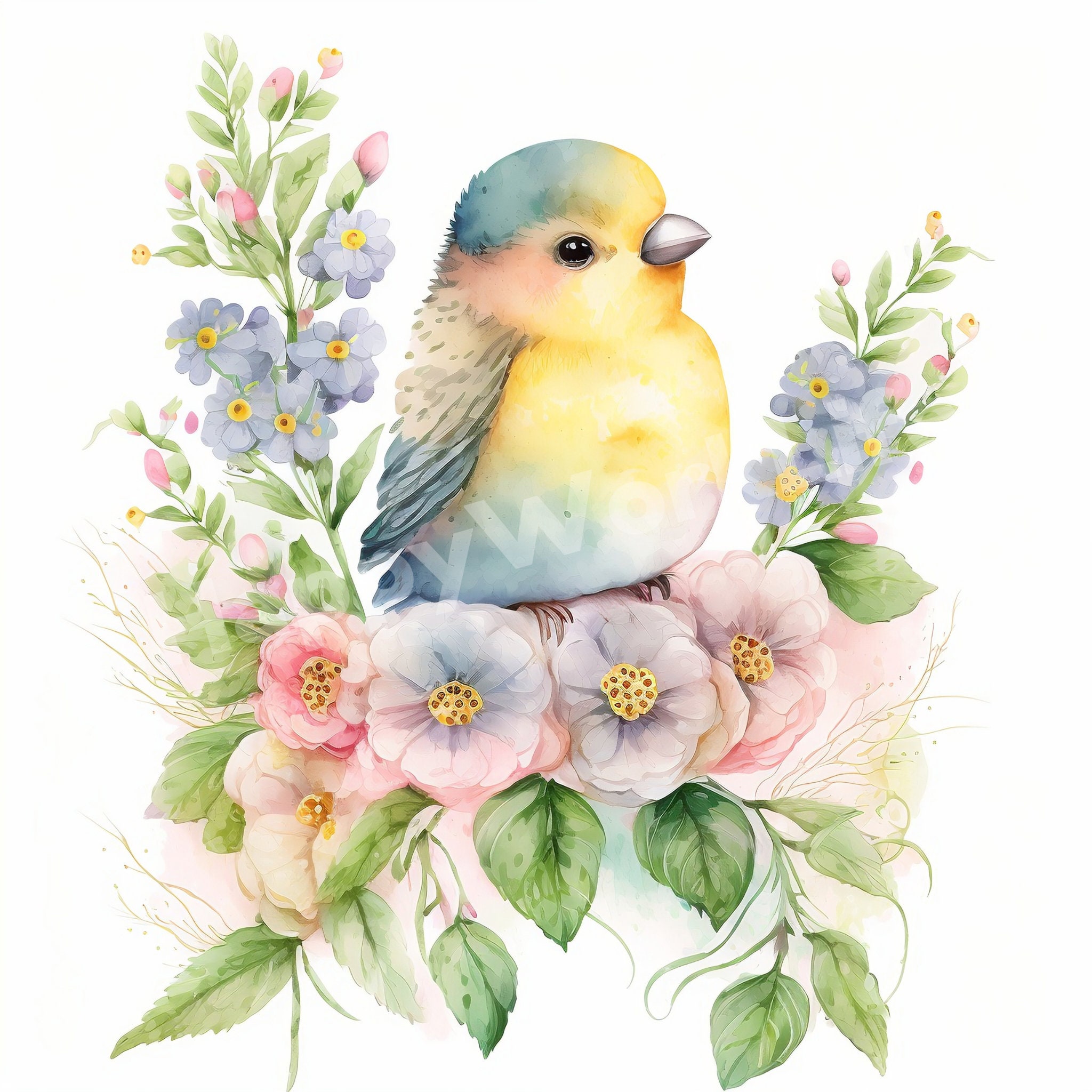 Floral Bird Clip Art Bundle Set of 10 High-quality Jpgs Instant Digital ...