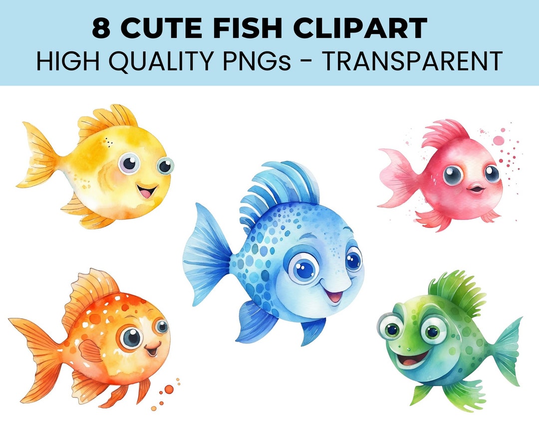 Set of 8 Cute Fish Clipart Funny Fish Pngs Hig Quality - Etsy