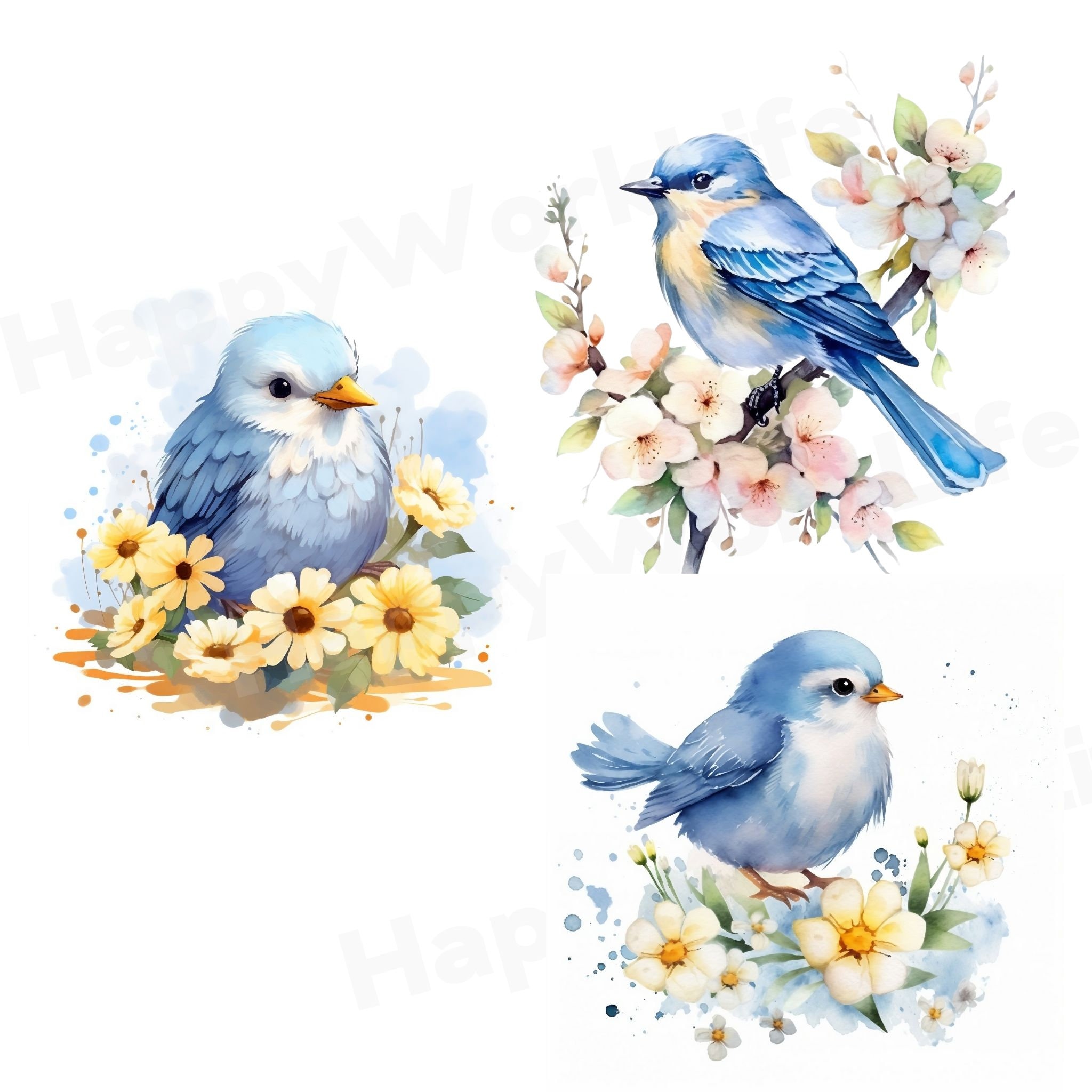 25 Spring Watercolor Bird Clipart - Birds and Flowers Clip Art Bundle ...