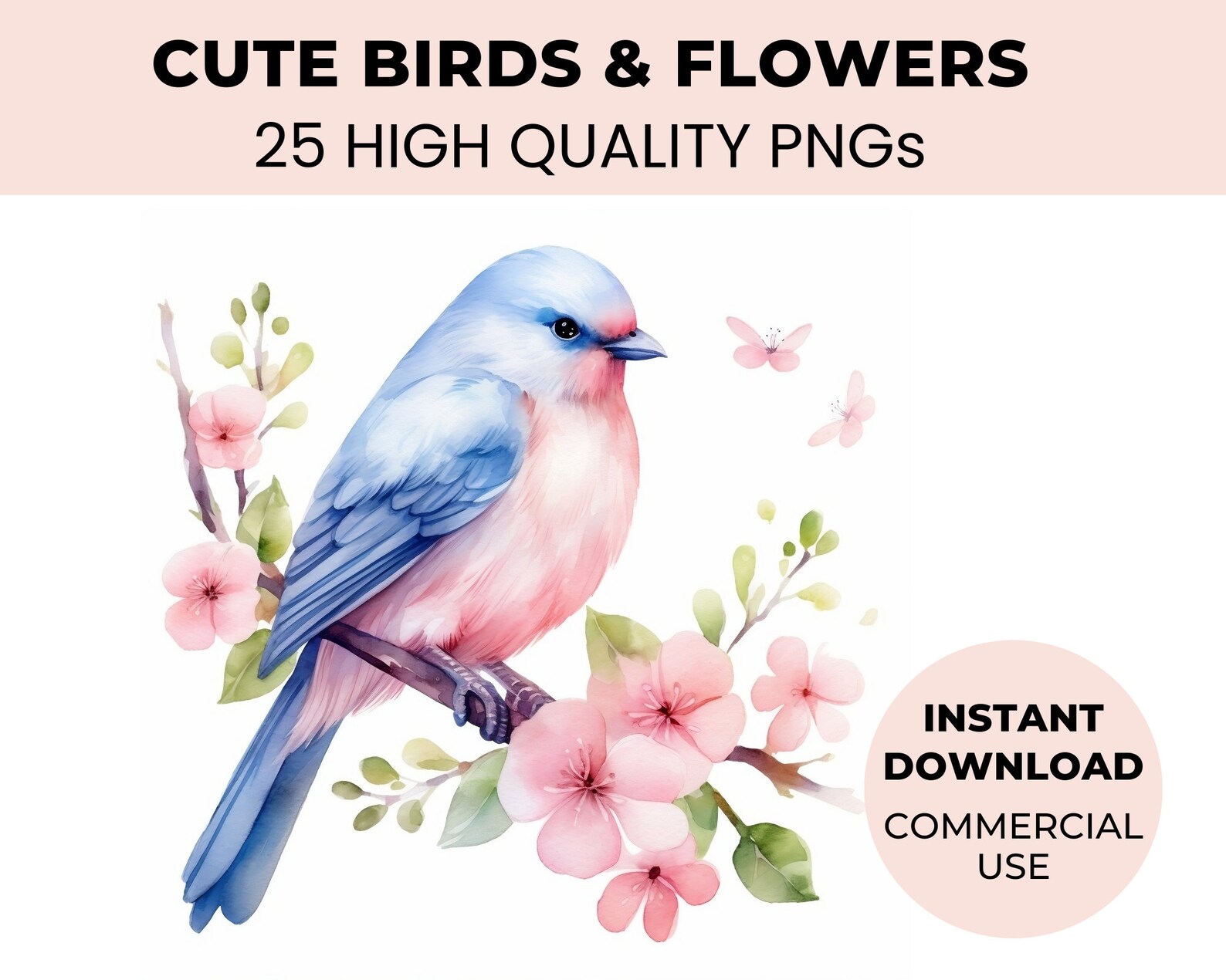 25 Spring Watercolor Bird Clipart - Birds and Flowers Clip Art Bundle ...