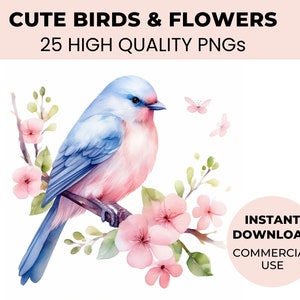 25 Spring Watercolor Bird Clipart - Birds and Flowers Clip Art Bundle ...