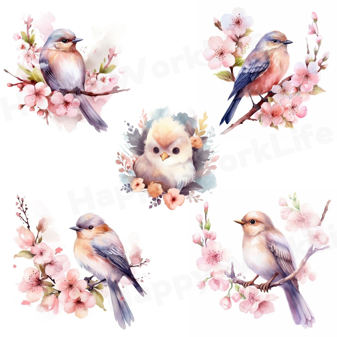 25 Spring Watercolor Bird Clipart Birds and Flowers Clip Art Bundle: 25 ...