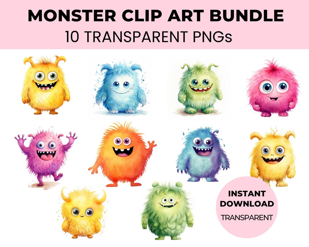 Frightfully Fun Monsters Clipart Bundle - Cute Monster Clipart, Kawaii ...