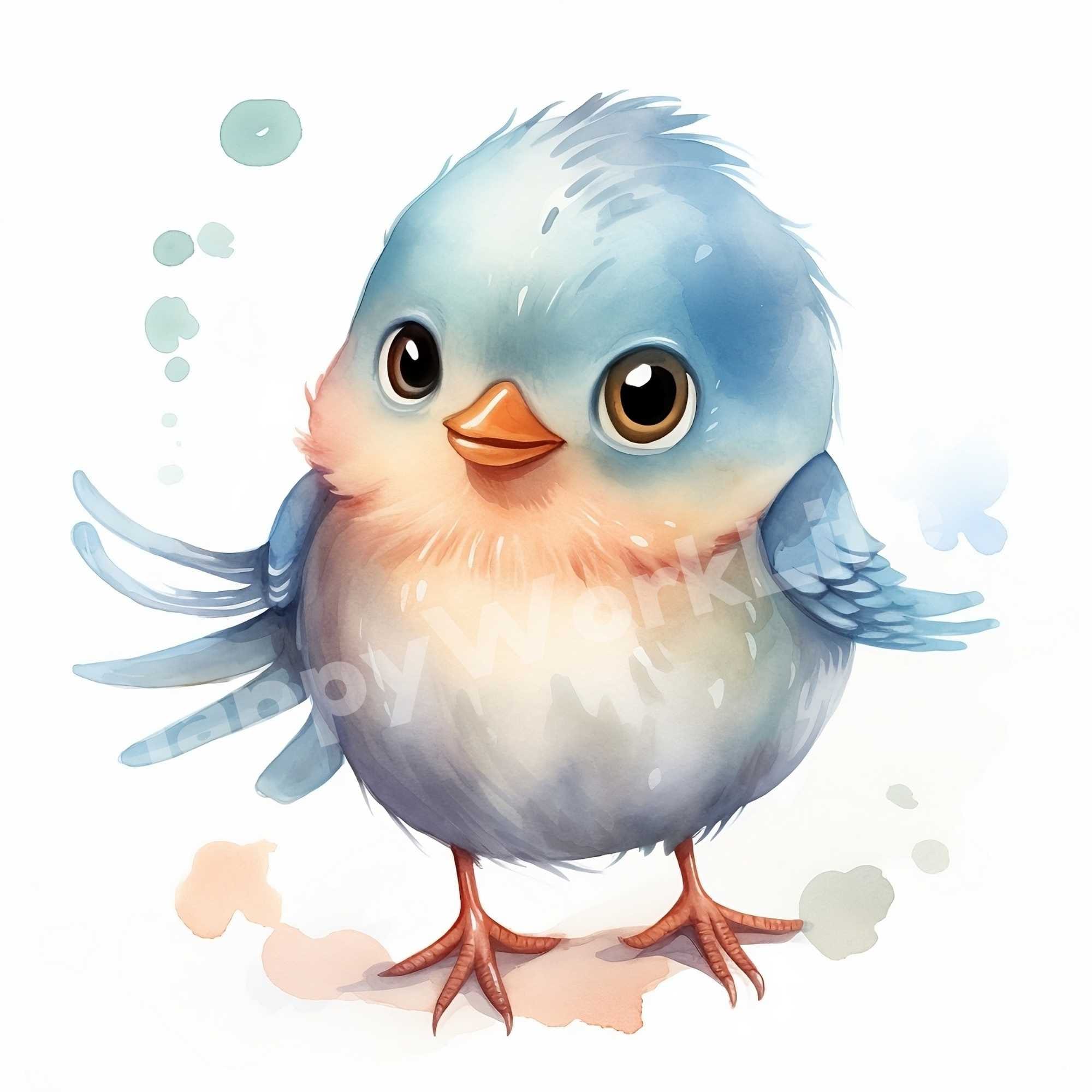 Cute Bird Clipart Bundle - Set of 10 Watercolor Birds & Funny Baby ...