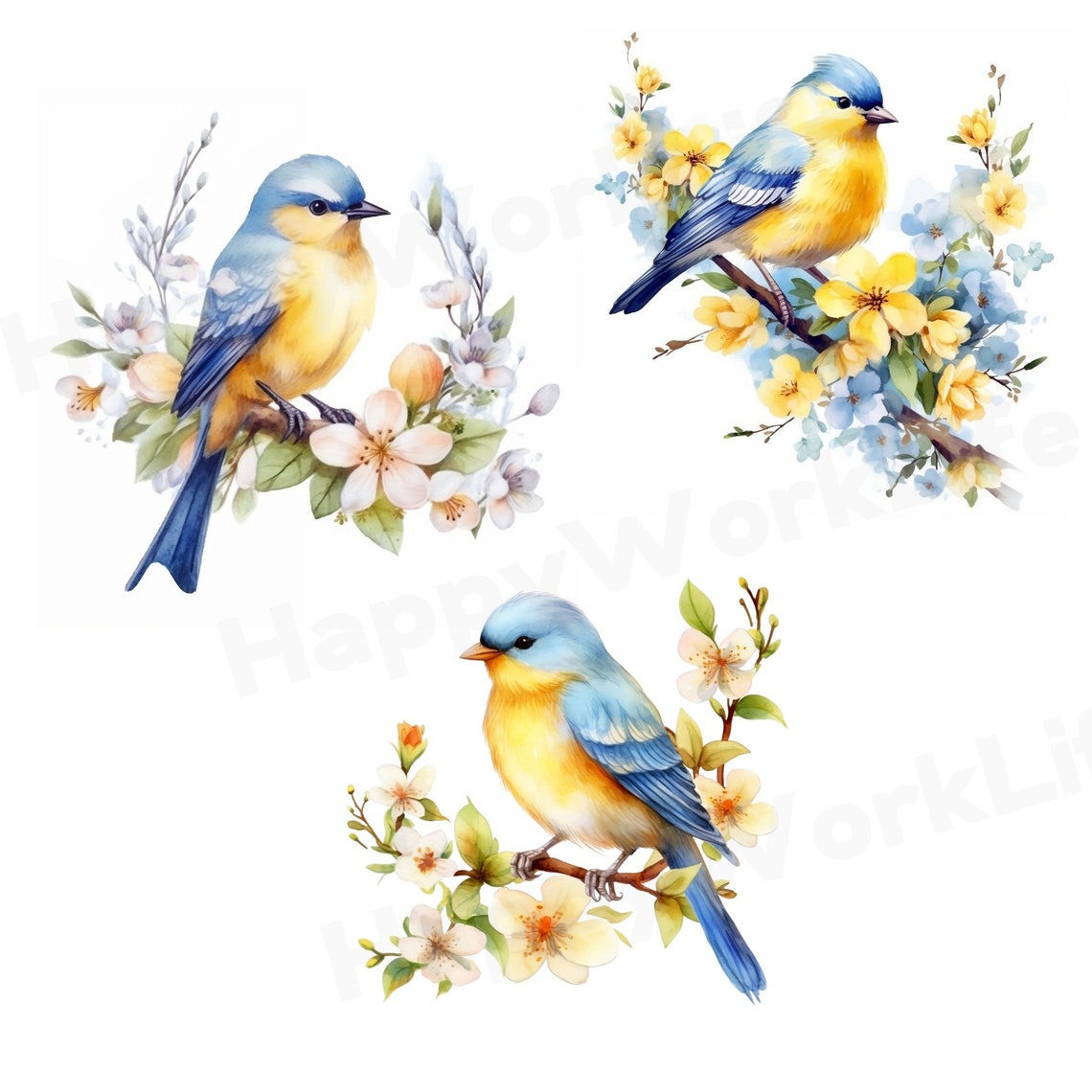 25 Spring Watercolor Bird Clipart Birds and Flowers Clip Art Bundle: 25 ...