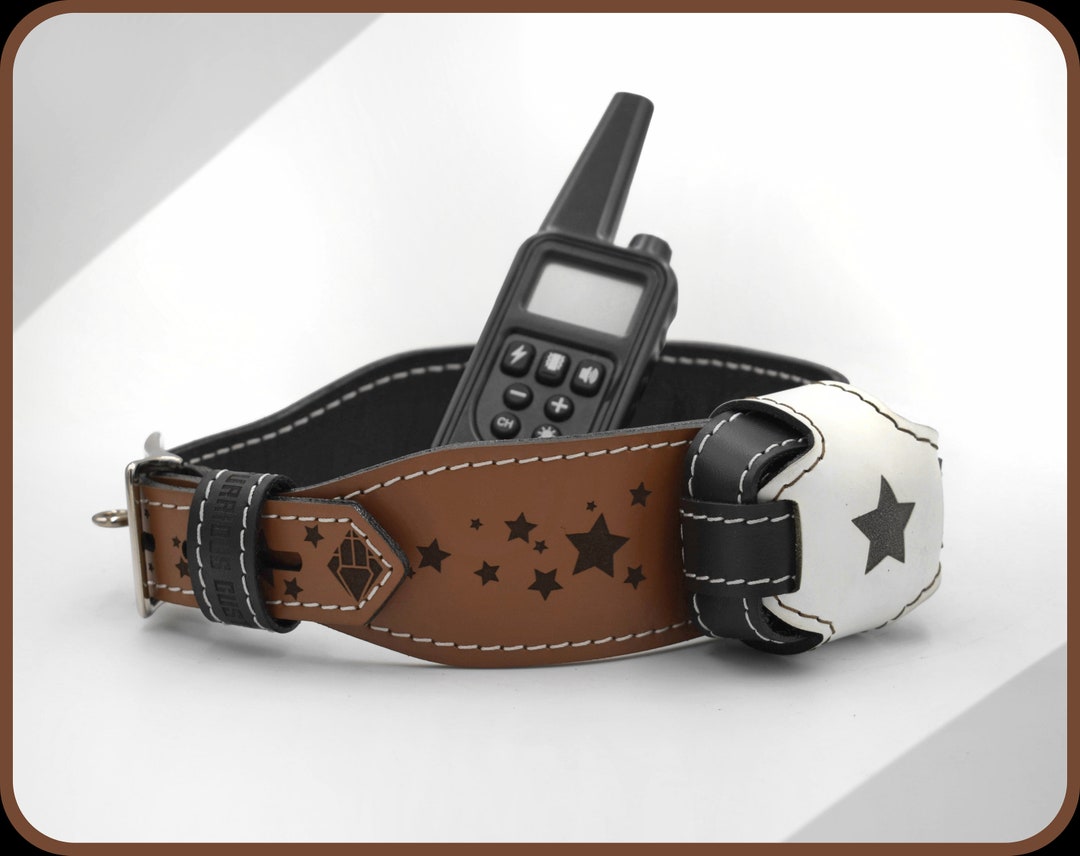 Premium Leather Shock Collar, Star Engraved Beautiful Handmade Estim ...