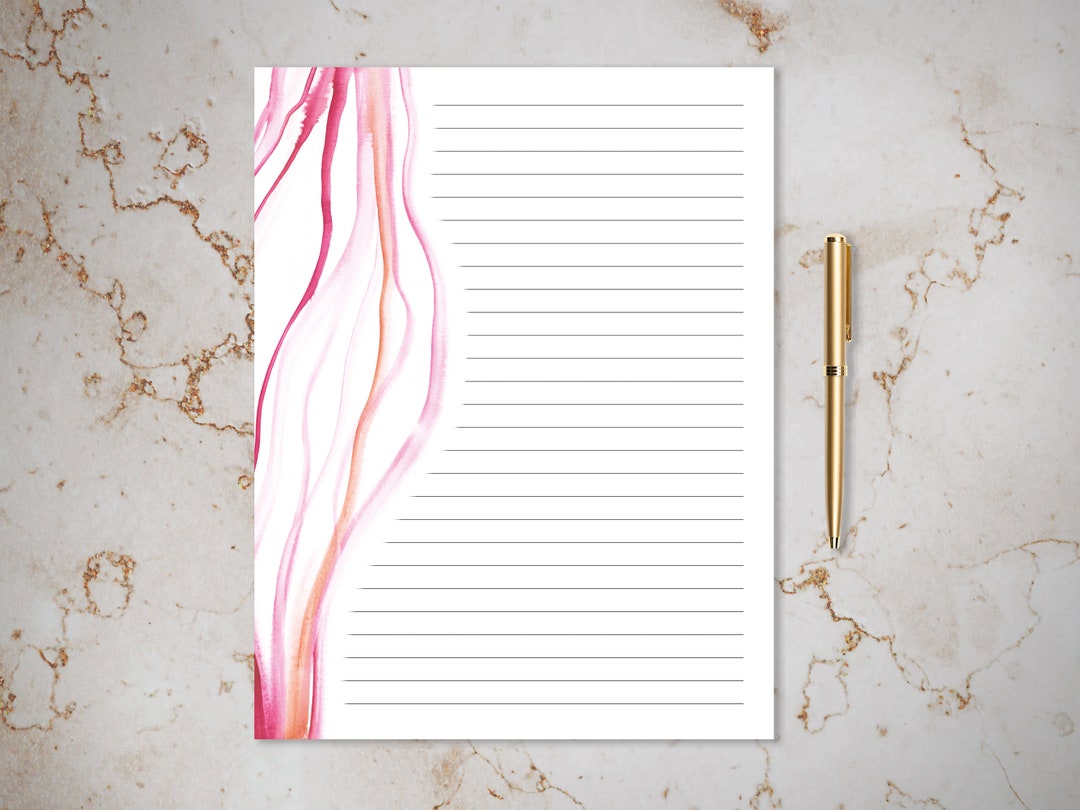 Printable Watercolor Stationery Lined Writing Paper Note Paper Digital ...