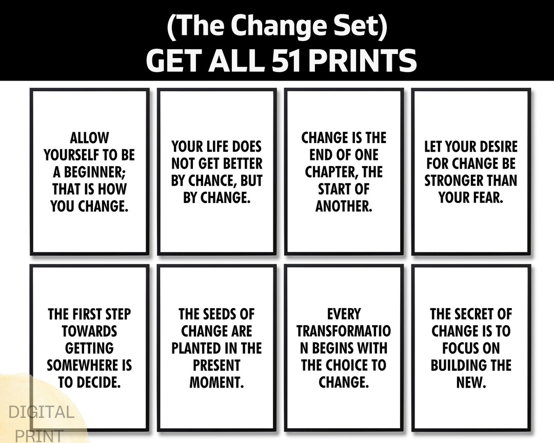 51 Change Quotes Wall Art, Printable Growth Mindset Decor, New ...