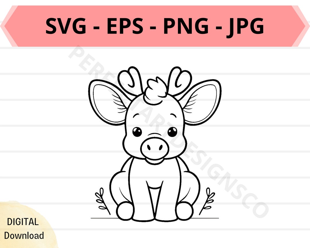 Cute Moose Svg File, Baby Moose Outline Svg, Moose Clipart Svg, Moose ...