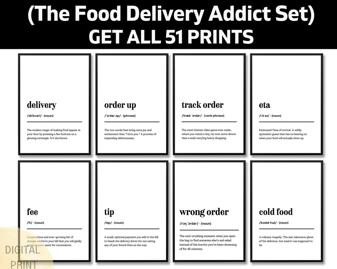Funny Food Delivery Definition Print, Humorous Takeout Lover Gift ...