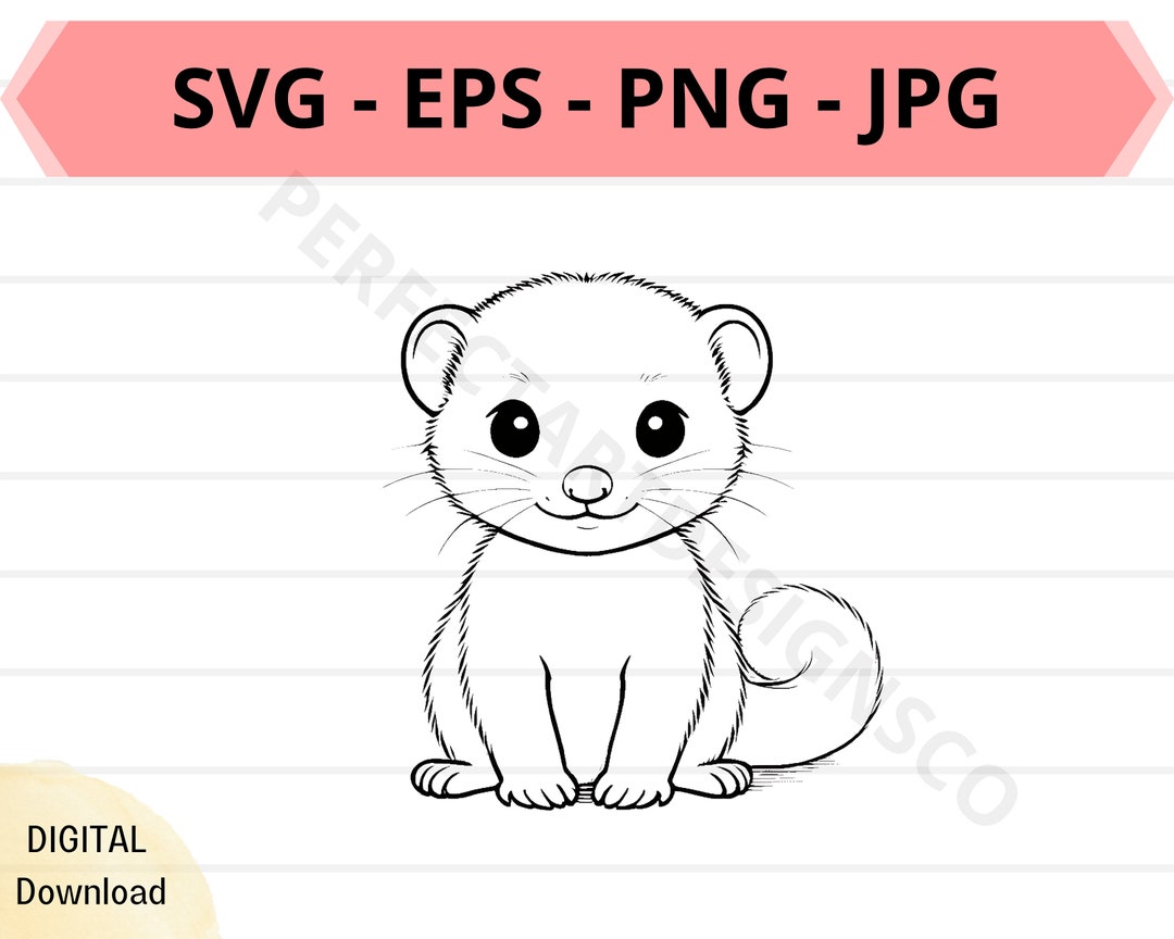 Cute Ferret Svg File, Baby Ferret Outline Svg, Ferret Clipart Svg, Ferret Svg Cut Files for ...