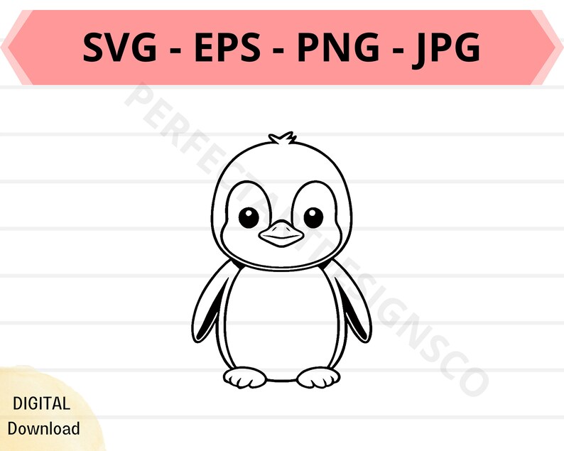 Cute Penguin Svg File, Baby Penguin Outline Svg, Penguin Clipart Svg ...