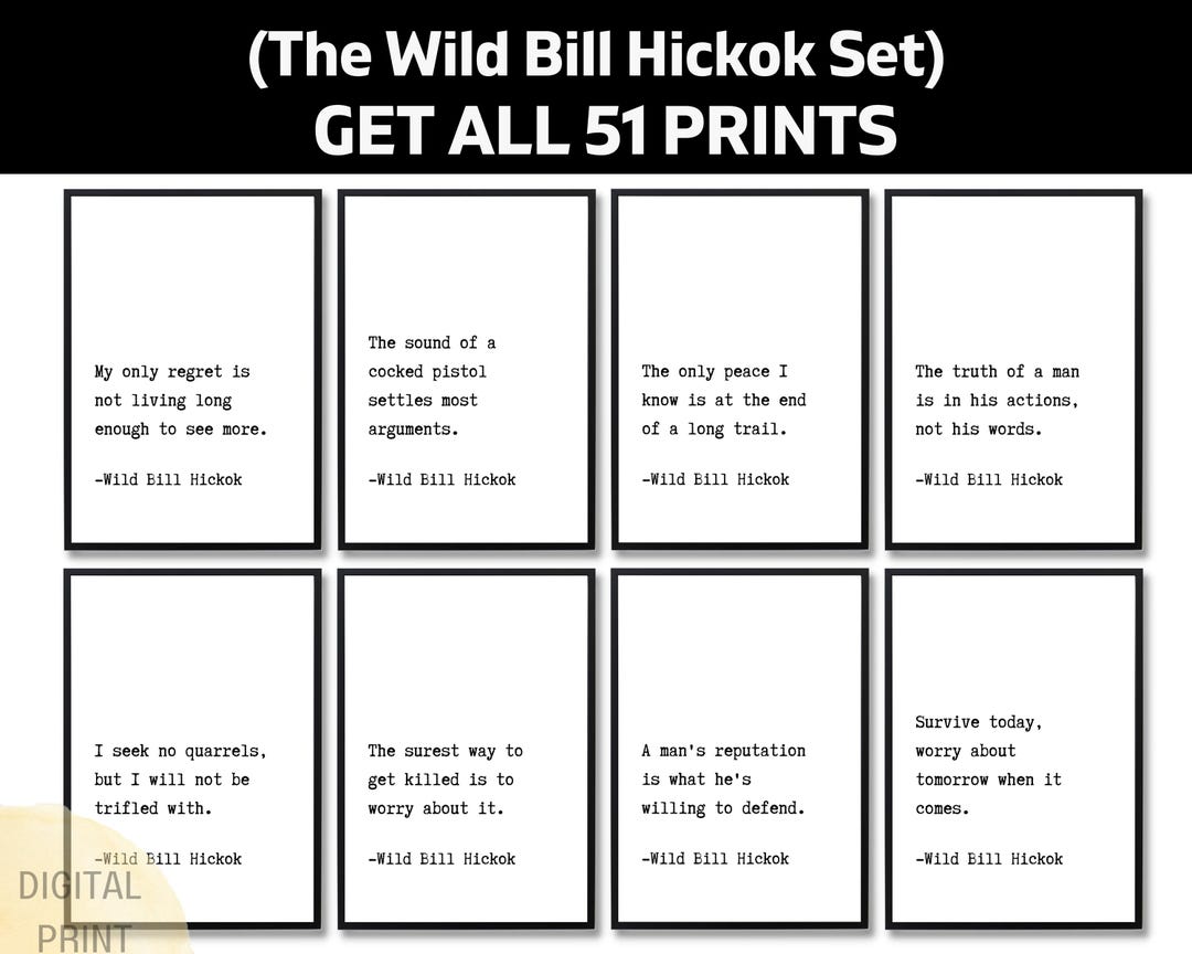 51 Wild Bill Hickok Quotes, Printable Western Wall Art Set, Old West ...