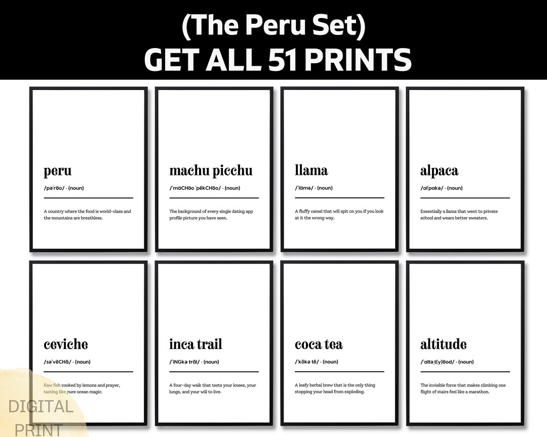 Funny Peruvian Definition Print Set, Peru Humor Wall Art, Lima Comedy ...