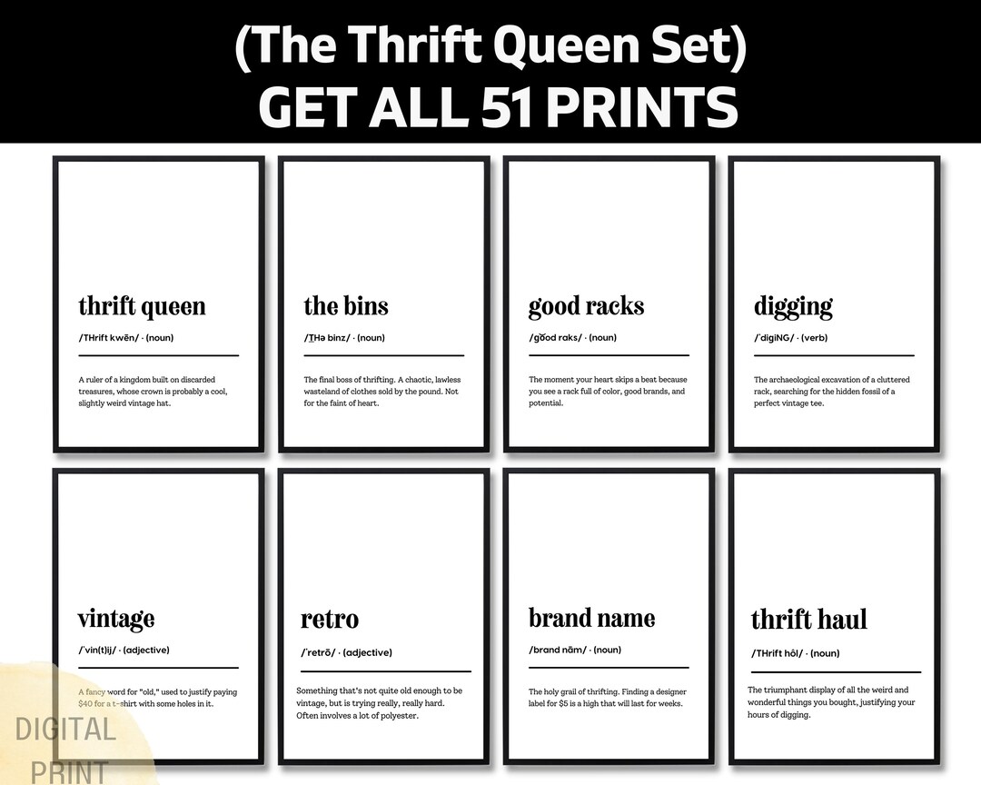Thrift Queen Funny Definition Print Set, Thrifting Humor Poster ...