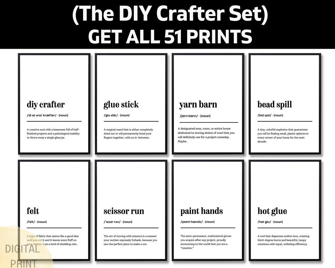 Funny DIY Crafter Definition Print, Humorous Hobbyist Wall Art, Craft ...