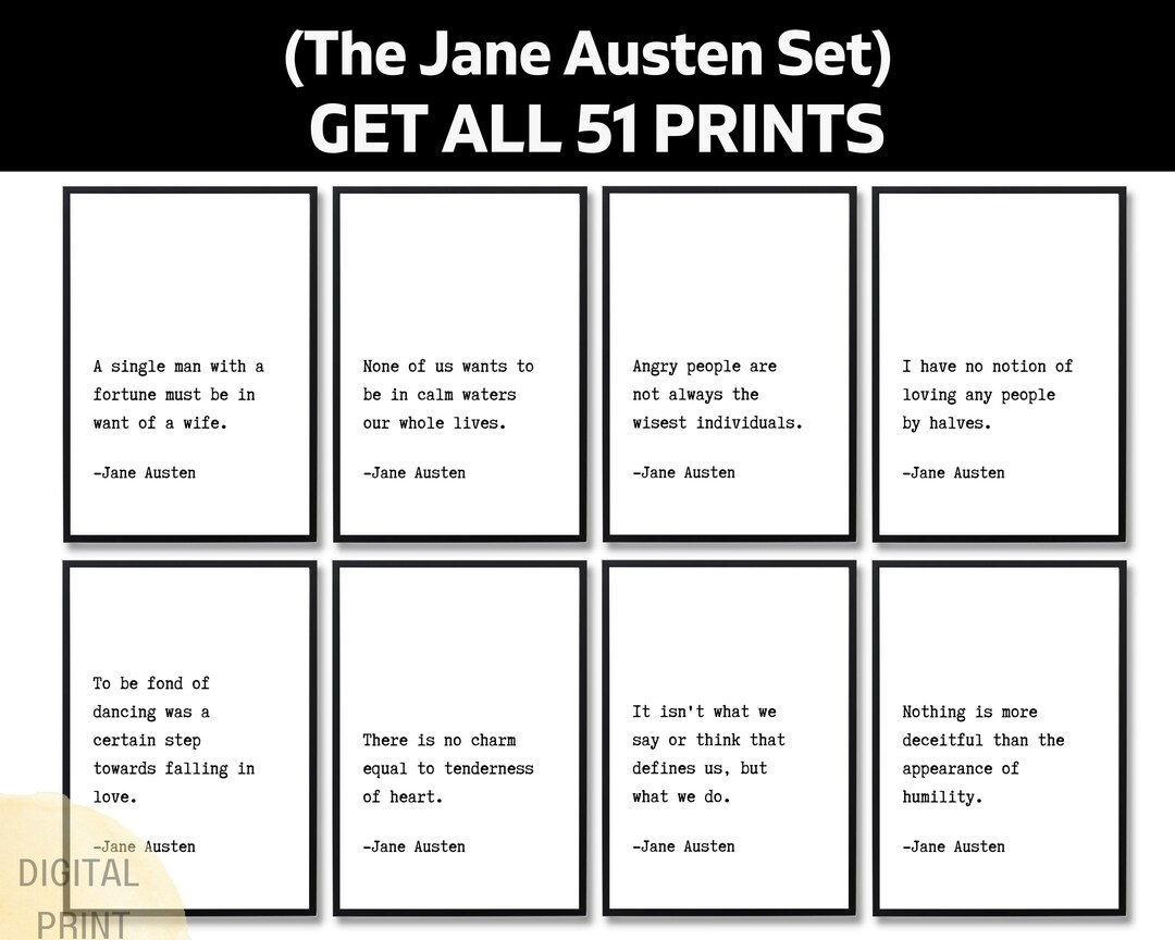 51 Jane Austen Quotes, Printable Wall Art, Regency Romance Digital ...