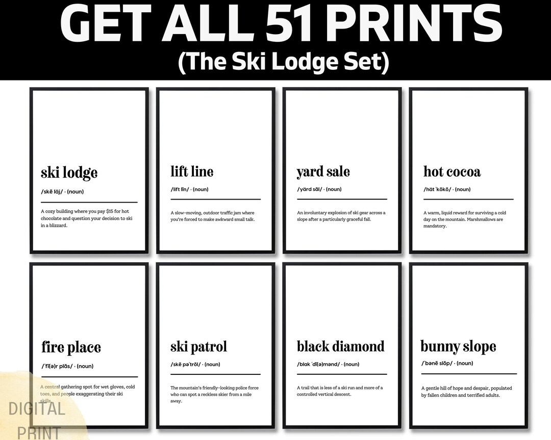 Funny Ski Lodge Definition Print, Cabin Wall Art Decor, Apres Ski Sign ...