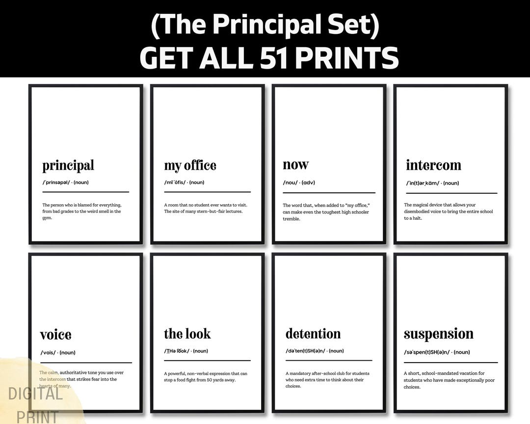 Principal Definition Print, Funny School Principal Gift, School Office ...