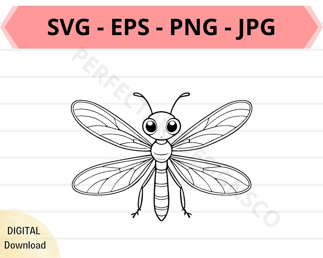 Cute Dragonfly Svg File, Baby Dragonfly Outline Svg, Dragonfly Clipart ...