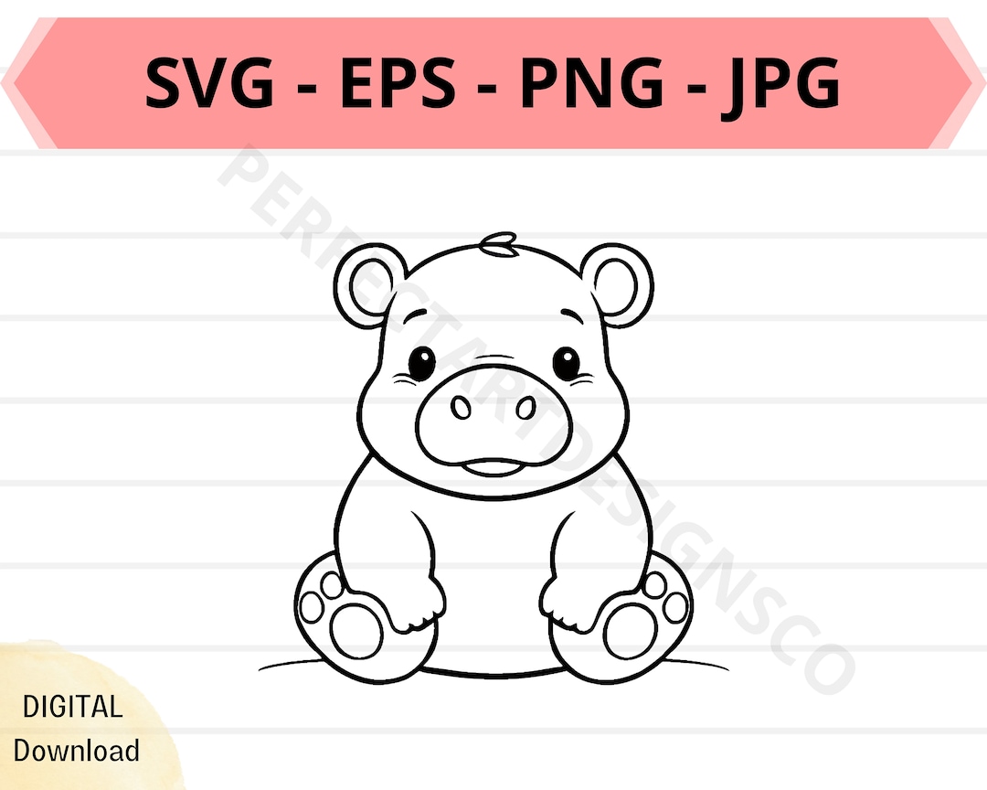 Cute Hippo Svg File, Baby Hippo Outline Svg, Hippo Clipart Svg, Hippo ...