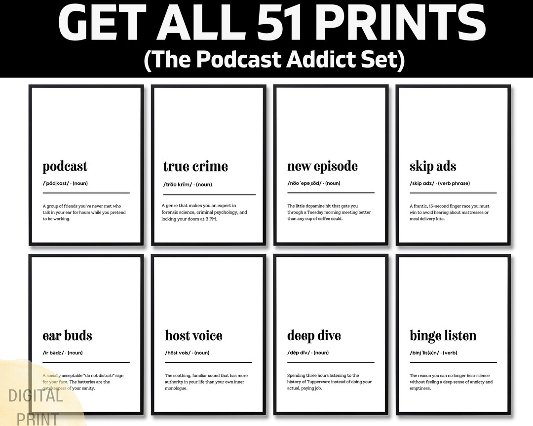 Funny Podcast Addict Definition Print, Sarcastic True Crime Fan Gift ...