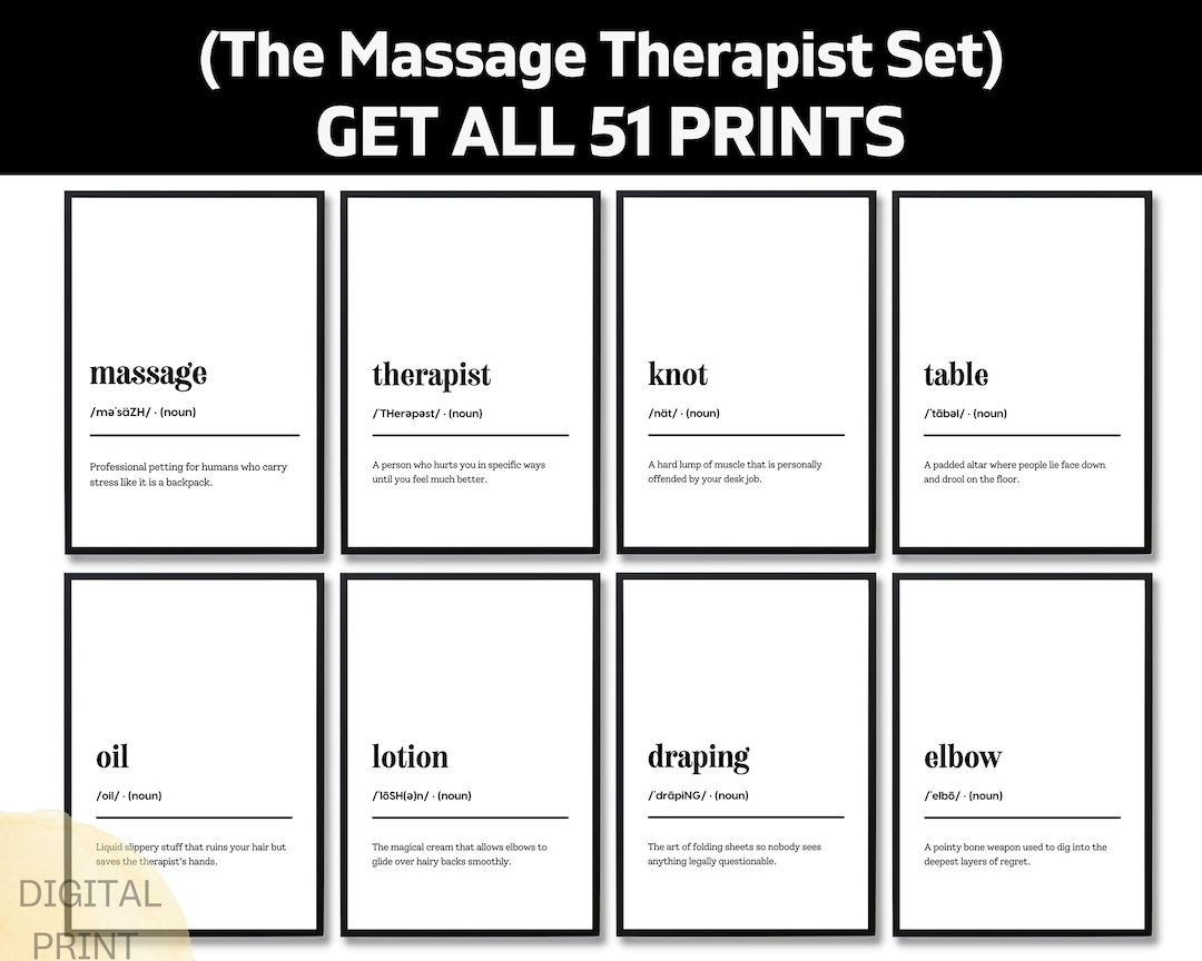 Funny Massage Therapist Definition Print Set, Wellness Gift, Spa Wall ...