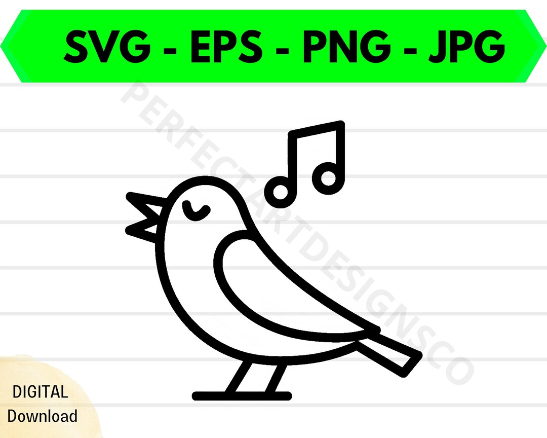 Bird Singing Outline Svg File, Bird Singing Cutting Svg File for Cricut ...