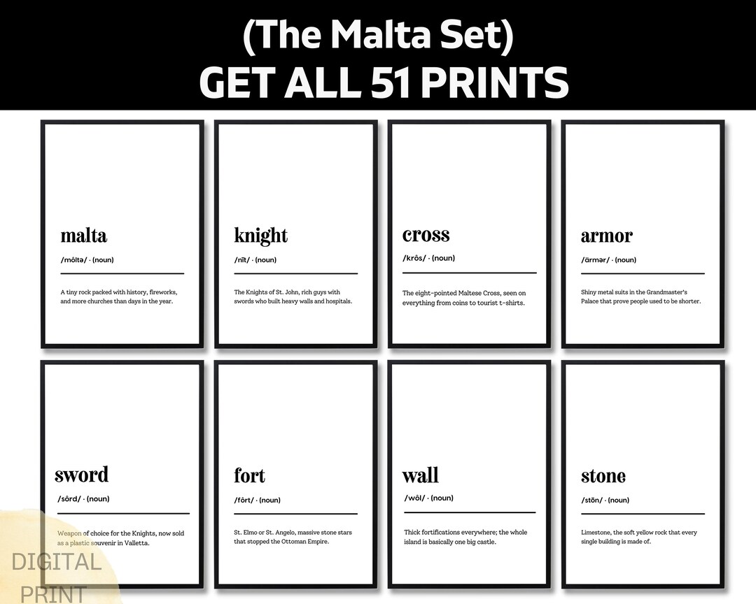 Funny Malta Definition Print Set, Maltese Humor Wall Art, Valletta Gift ...
