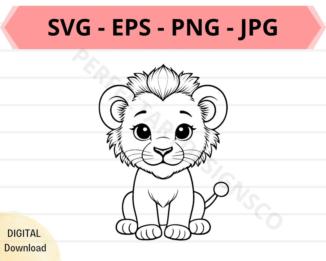 Cute Lion Cub Svg File, Baby Lion Outline Svg, Lion Clipart Svg, Lion ...