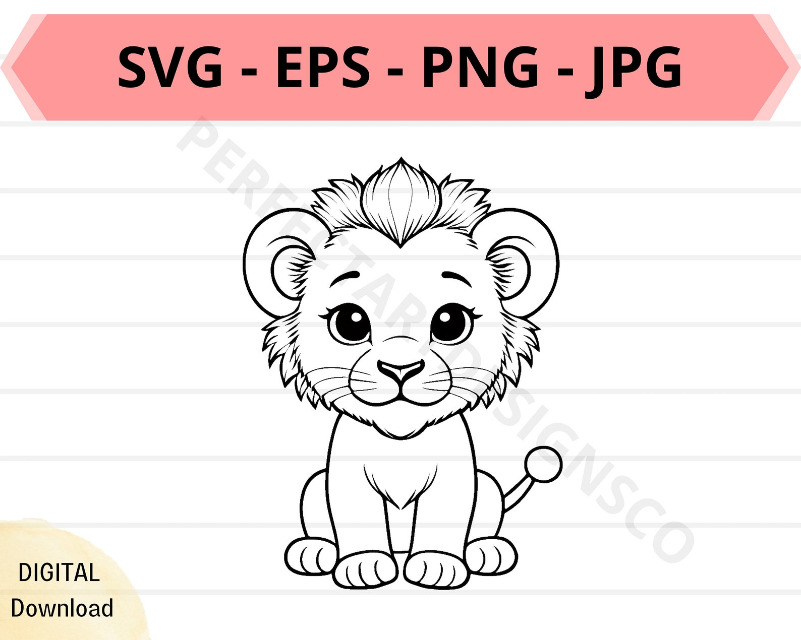 Cute Lion Cub Svg File, Baby Lion Outline Svg, Lion Clipart Svg, Lion ...