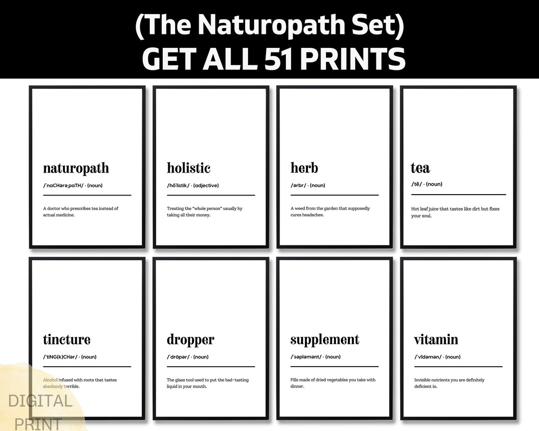 Funny Naturopath Definition Print Set, Natural Medicine Gift, Holistic ...