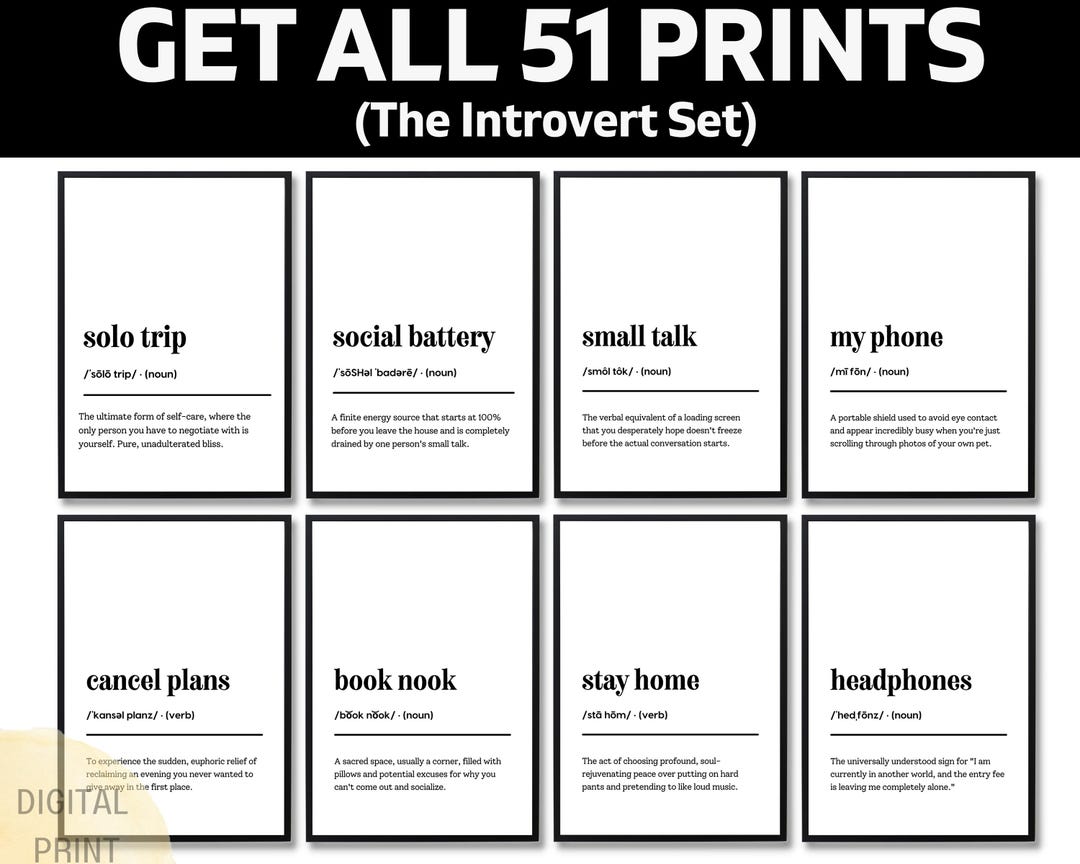 Funny Introvert Definition Print, Humorous Quote About Social Battery ...