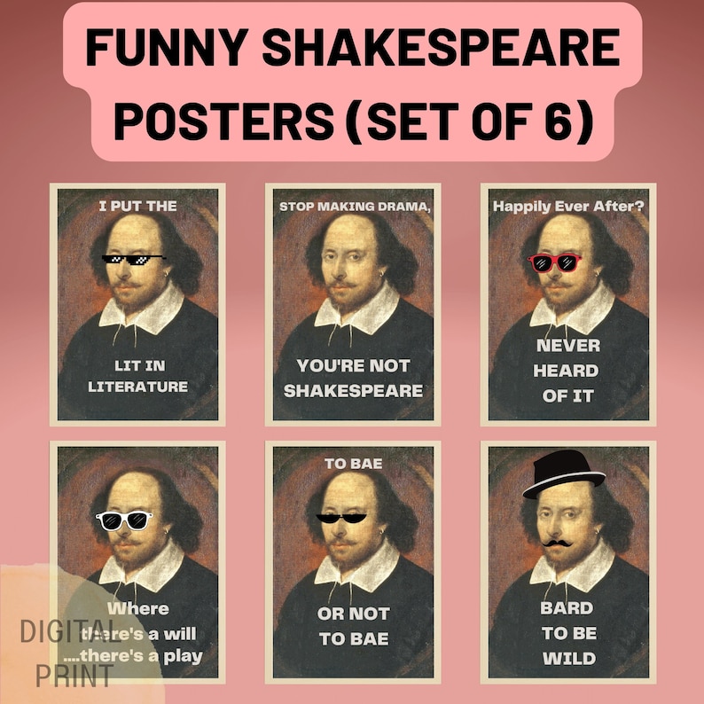 Funny Shakespeare English Poster Set Bundle of 6 Funny - Etsy