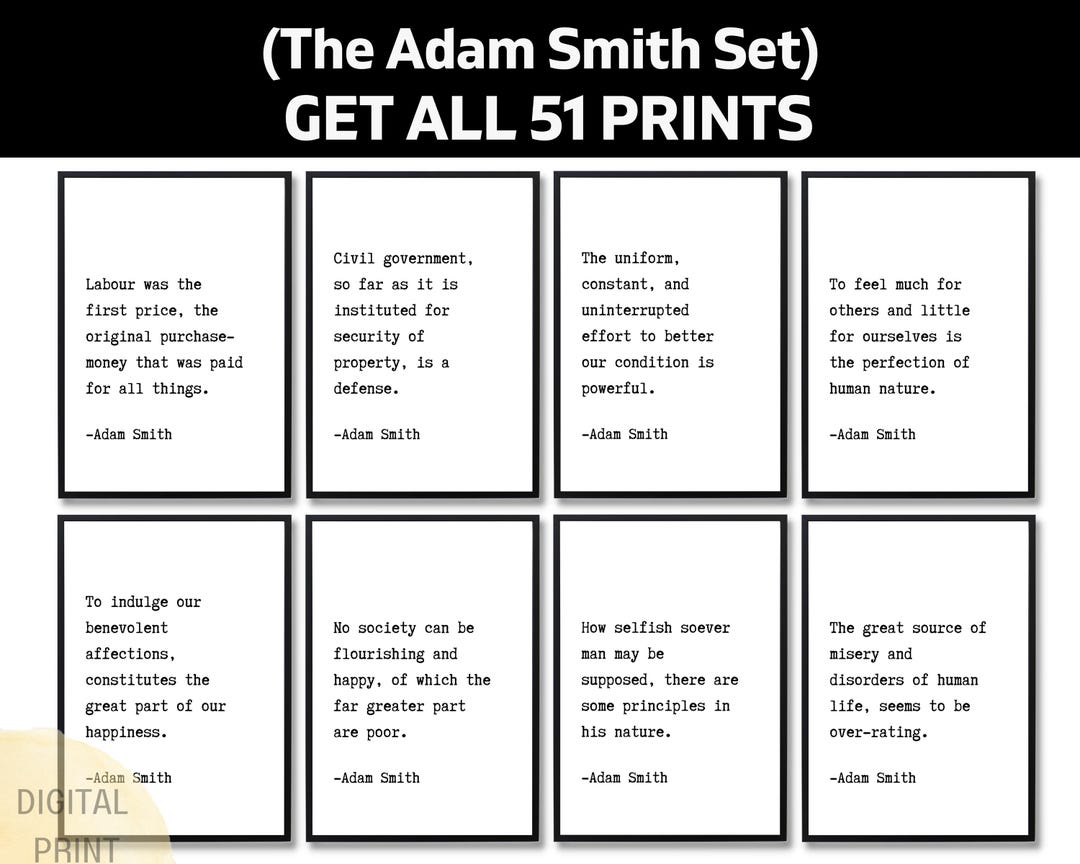 51 Adam Smith Quotes, Printable Economics Wall Art, Capitalism Digital ...