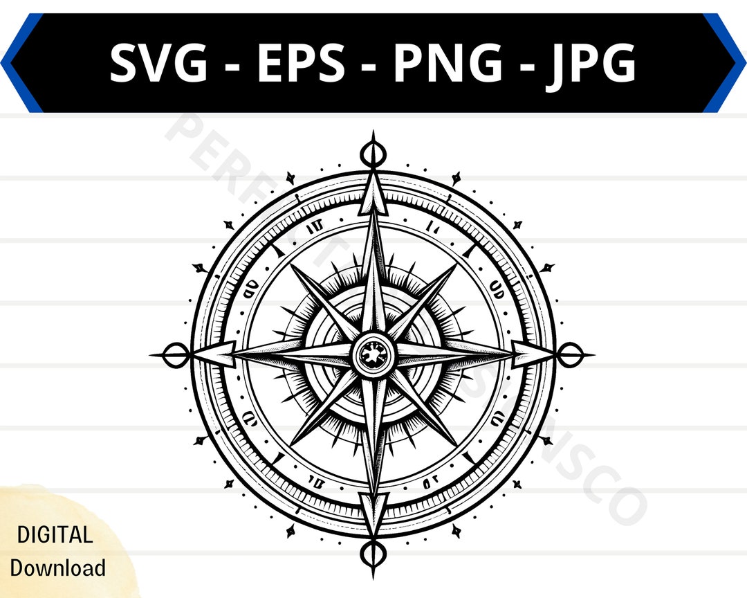 Compass Rose Vector Illustration Tattoo Svg, Compass Rose Shirt Design ...