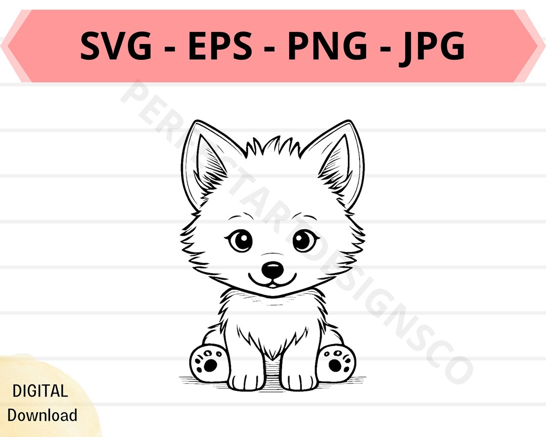 Cute Wolf Svg File, Baby Wolf Outline Svg, Wolf Clipart Svg, Wolf Svg ...
