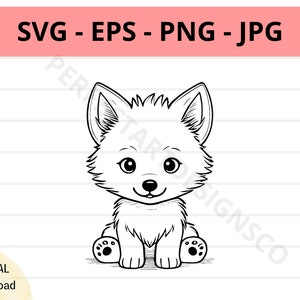 Cute Wolf Svg File, Baby Wolf Outline Svg, Wolf Clipart Svg, Wolf Svg ...