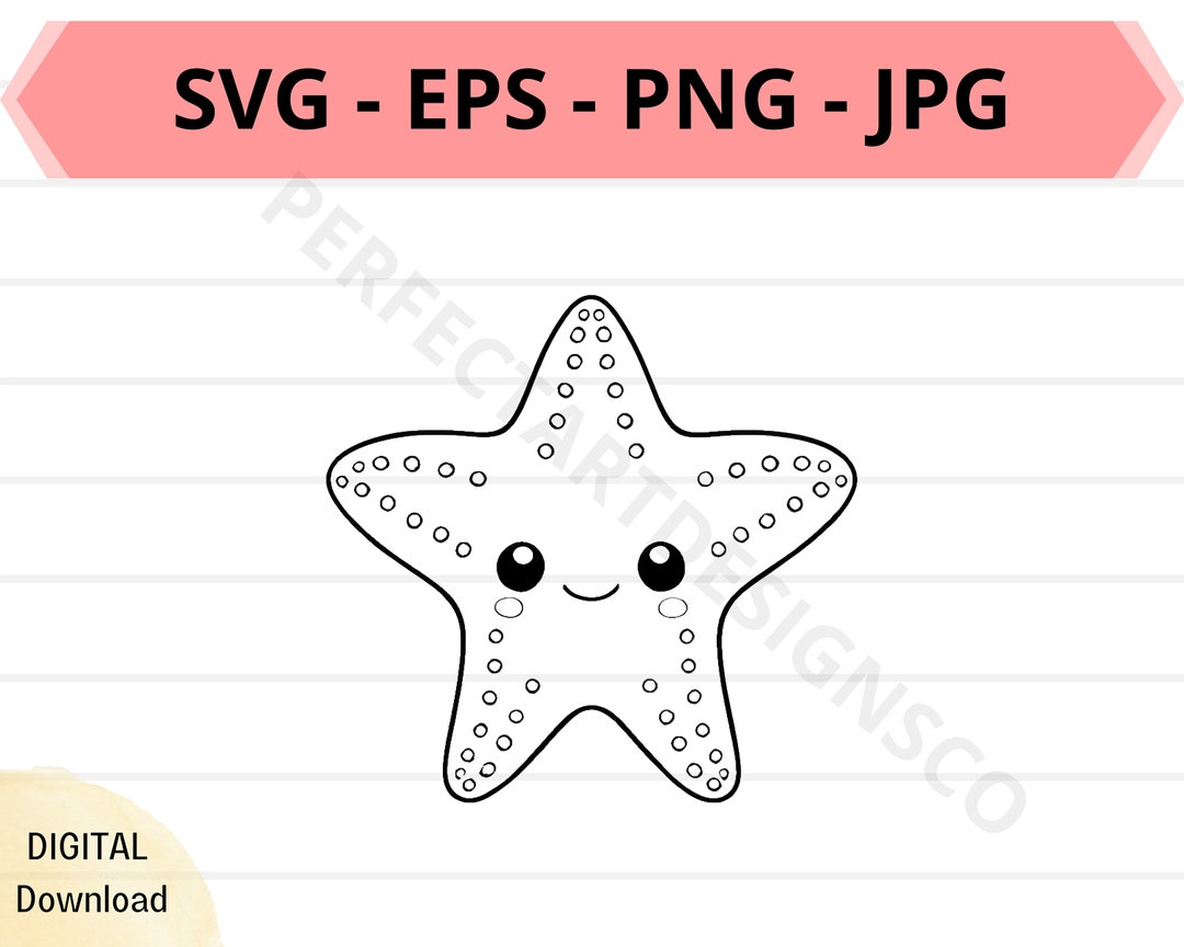 Cute Starfish Svg File, Baby Starfish Outline Svg, Starfish Clipart Svg ...