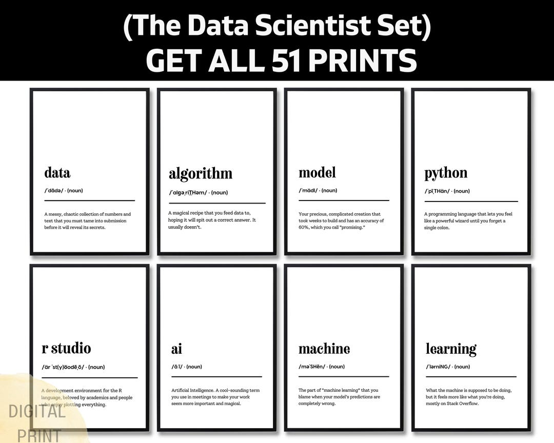 Data Scientist Funny Definition, Funny Tech Gift, Big Data Humor Wall ...