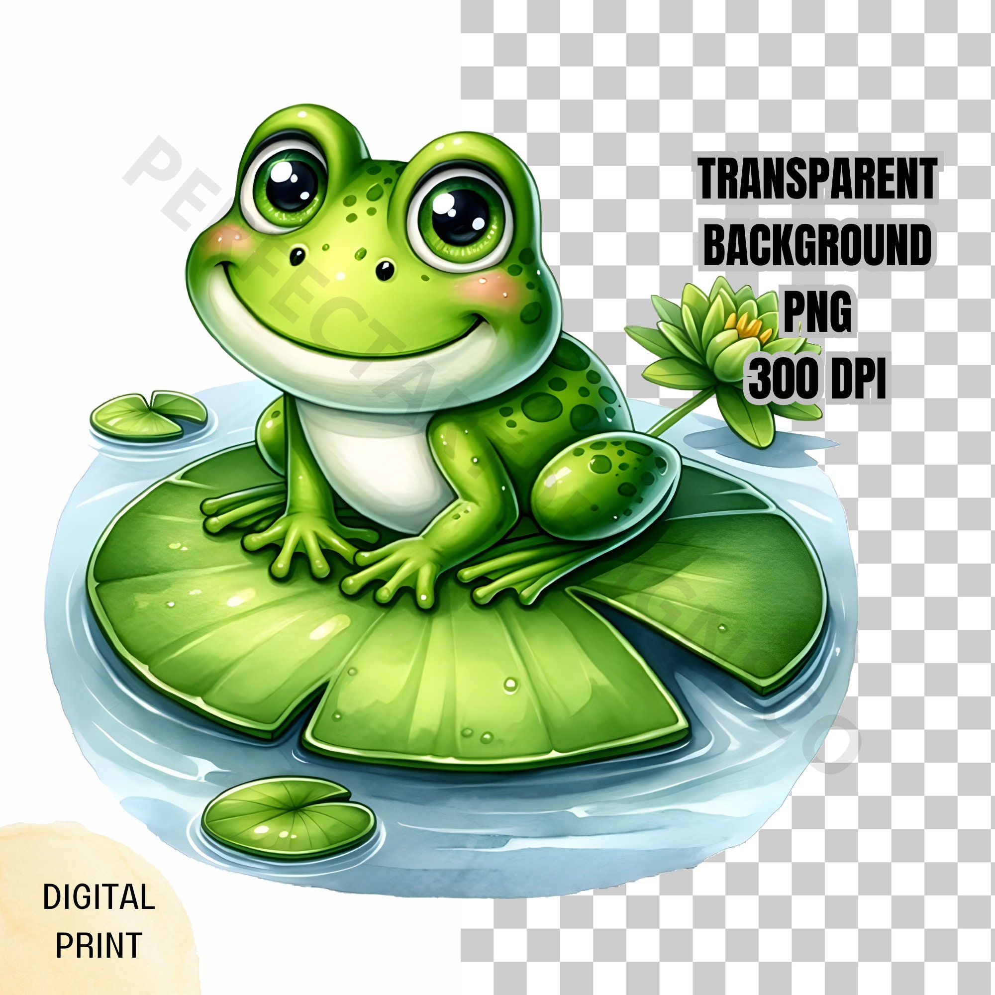 Cute Frog Sitting on a Lily Pad Watercolor Clipart Png Image Frog ...