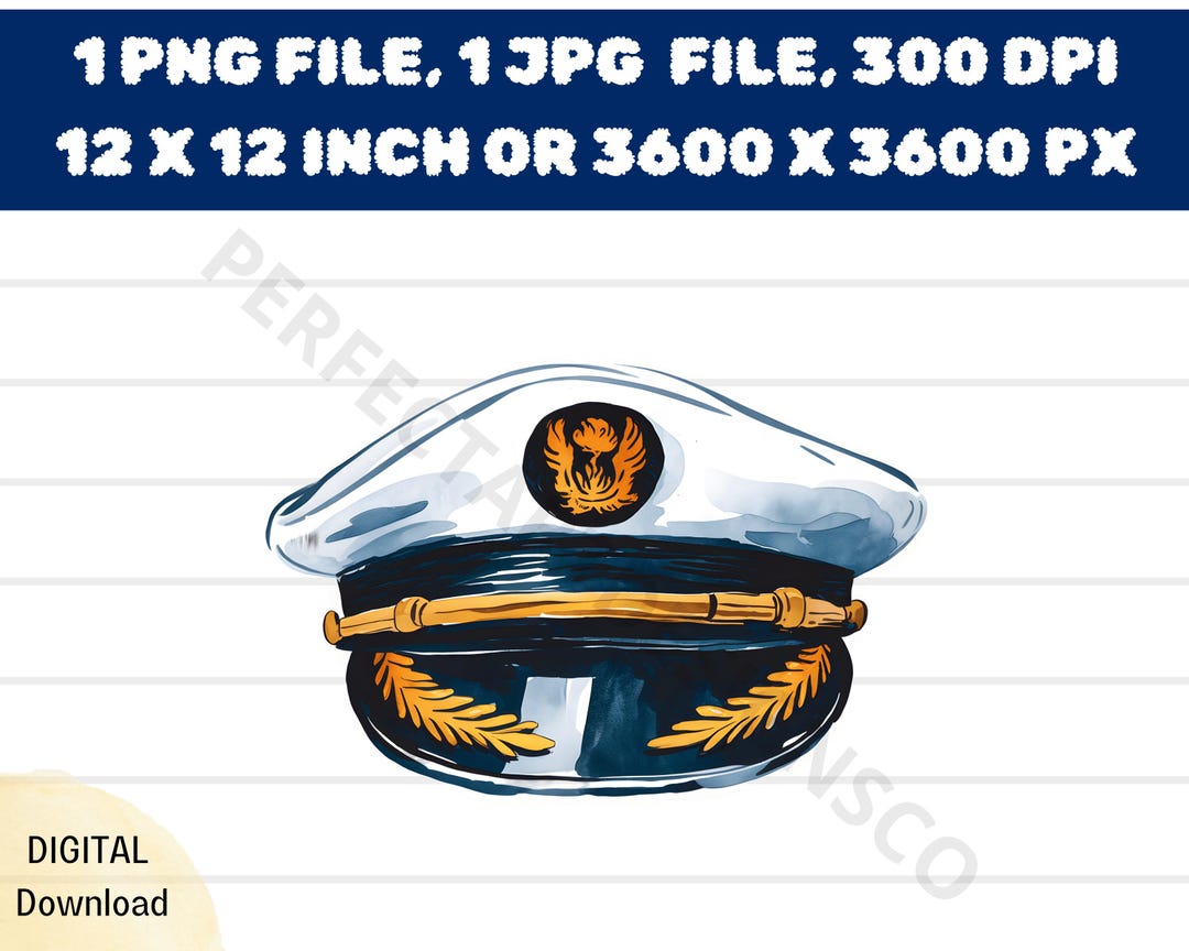 Captain Hat Watercolor Clipart, Captain Hat Watercolor Png Transparent ...