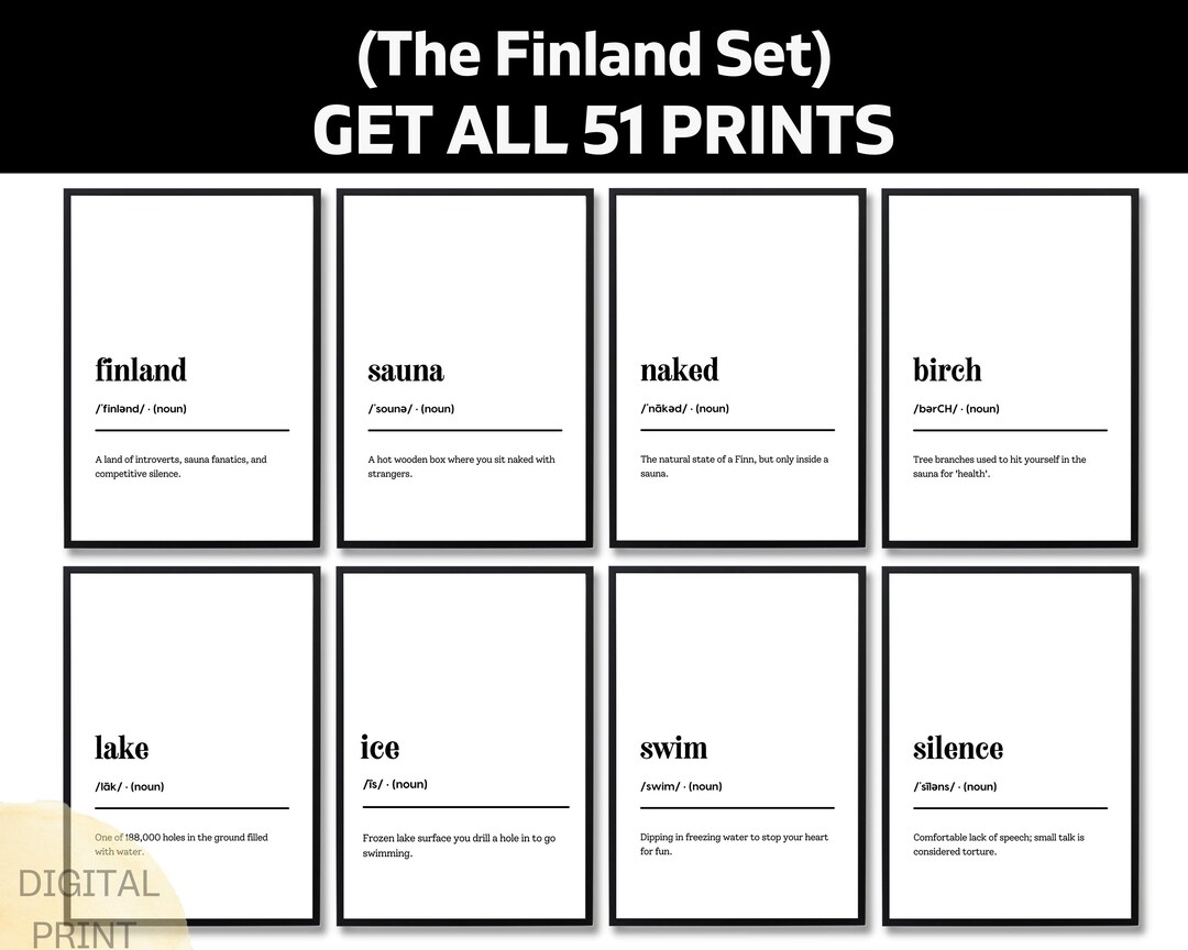 Funny Finnish Definition Print Set, Finland Humor Wall Art, Helsinki ...